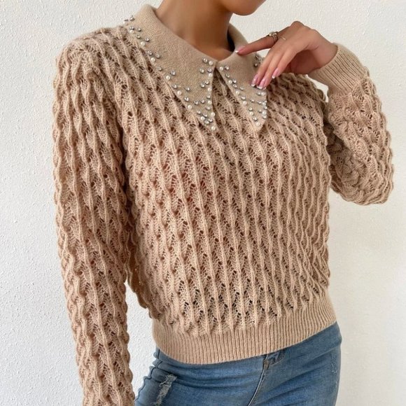 Sweaters | Knit Gem Bedazzled Collar Sweater Chic Elegant Classy ...